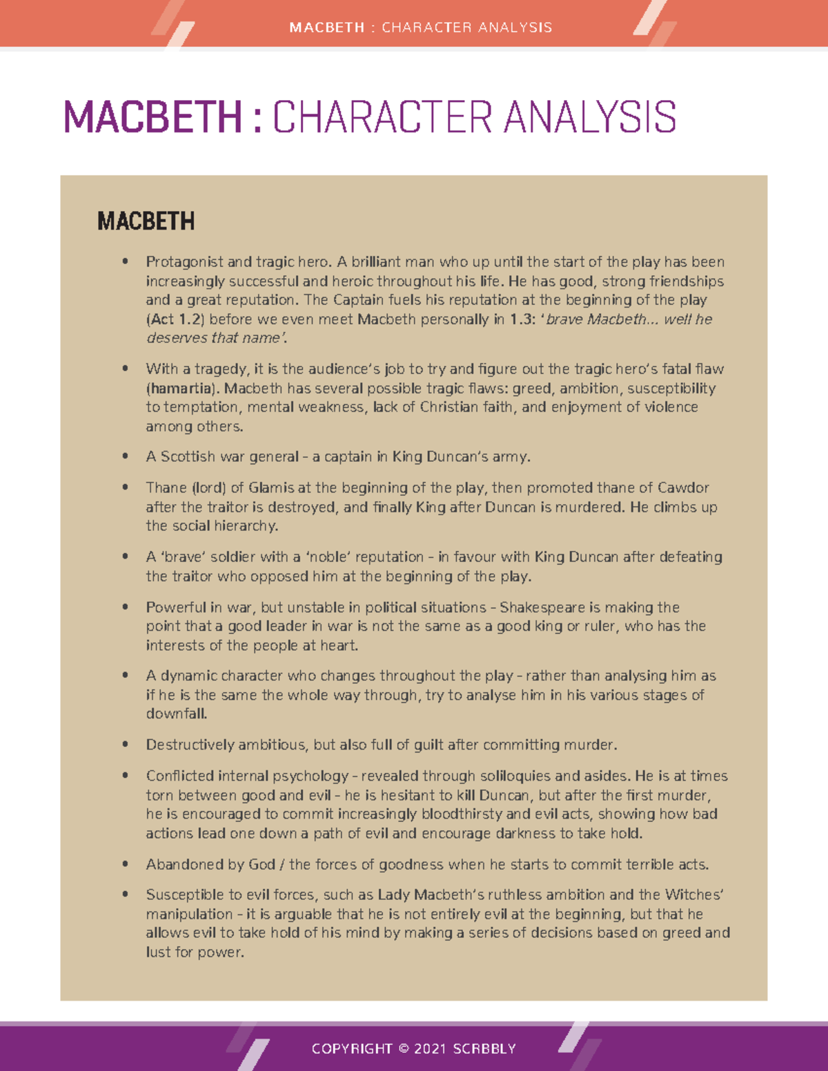 MACBETH (ENG101): In-Depth Character Analysis & Theme Insights - Studocu