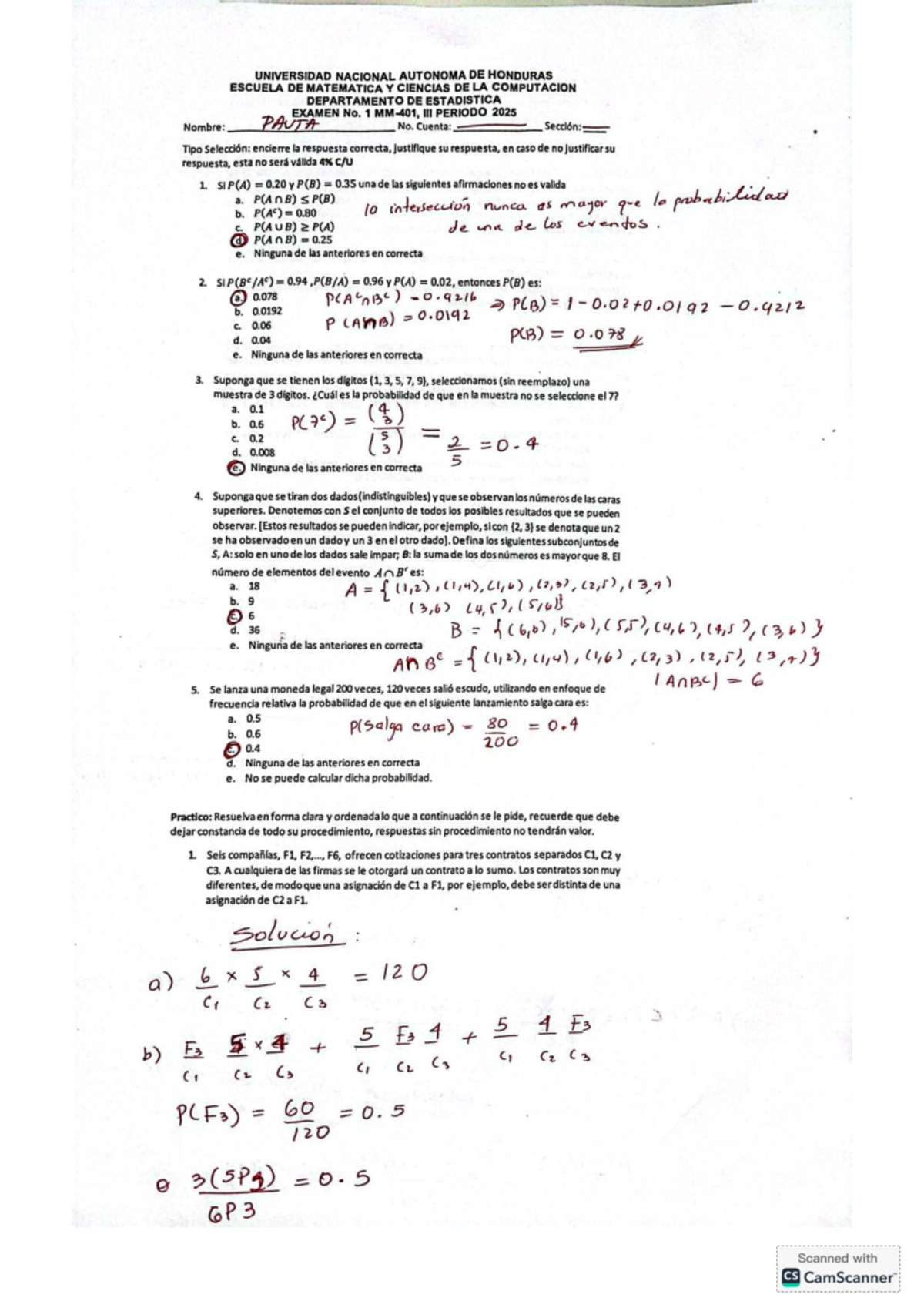Pauta Examen 1 MM401 - Estadística 2025 - Studocu