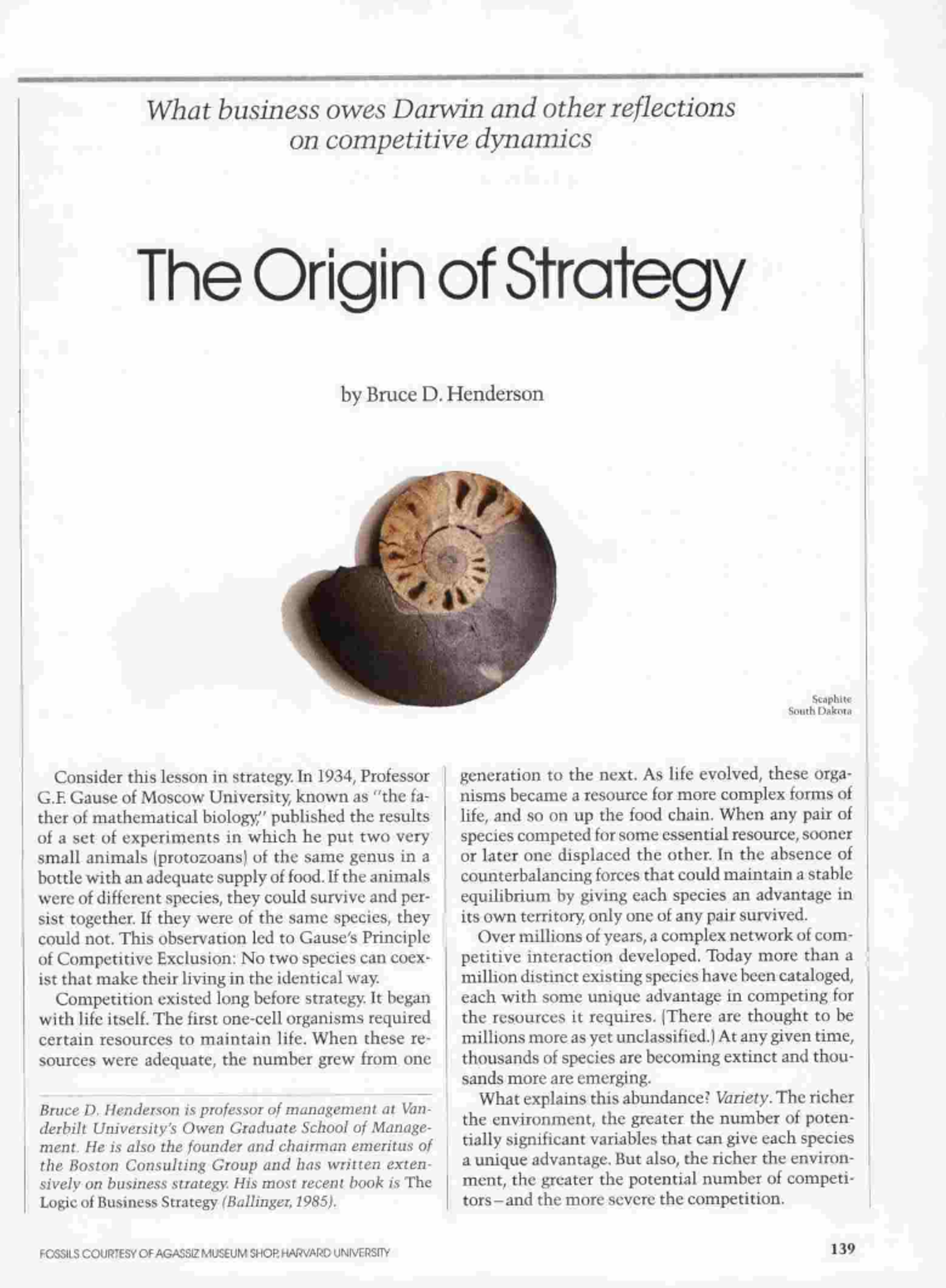 Henderson - Evolutionary Insights on Competitive Strategy - Studocu