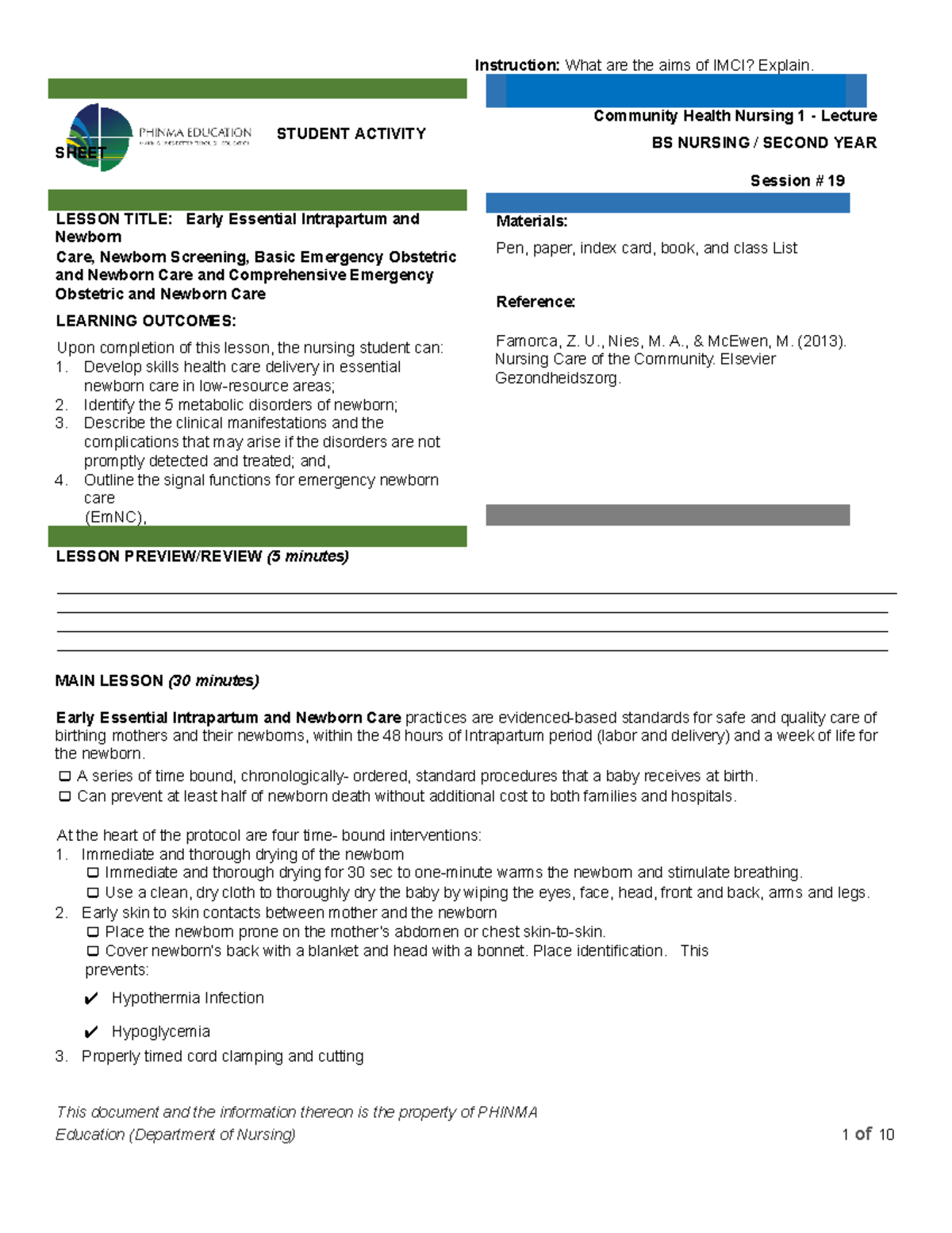 Chn 19 - Essential Intrapartum and Newborn Care Lecture Notes - Studocu
