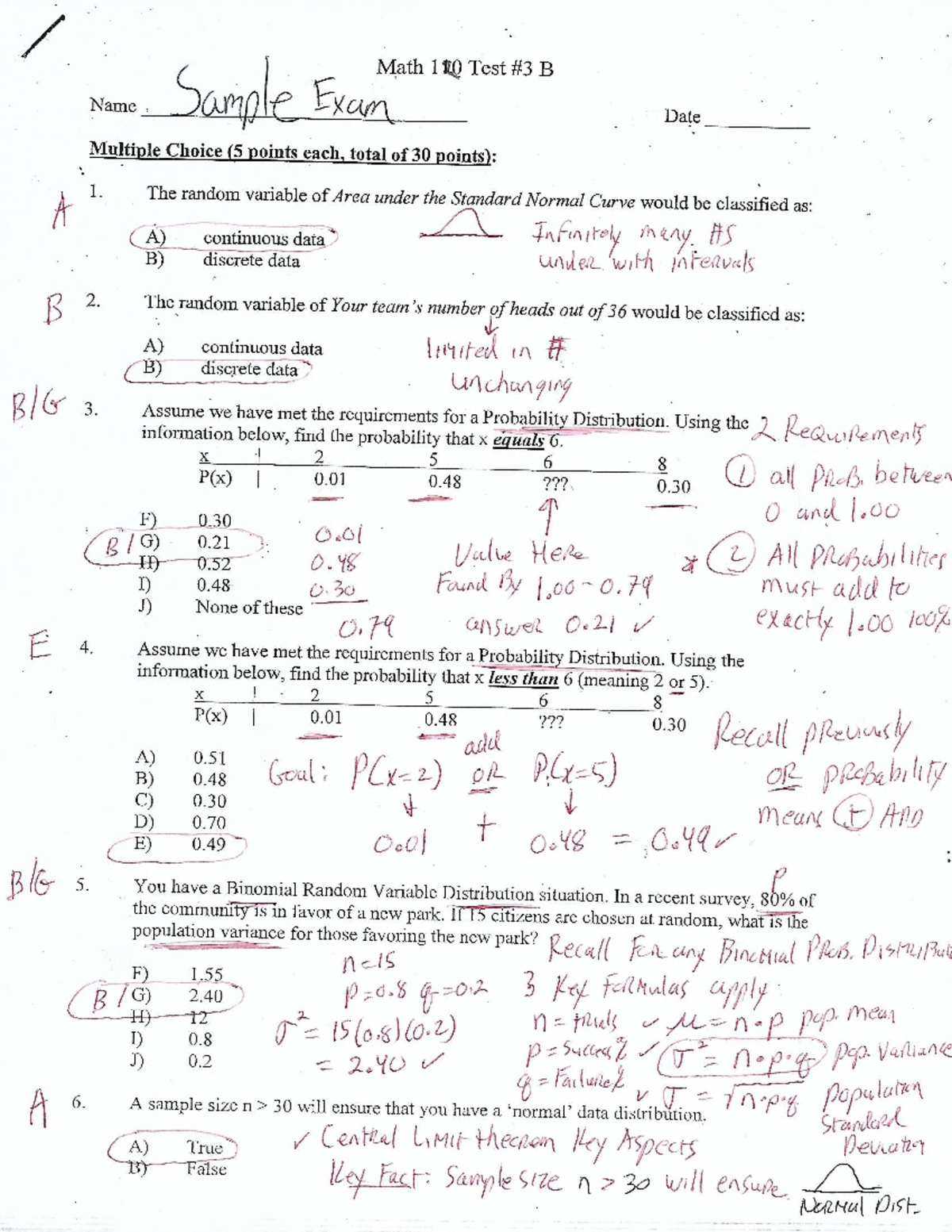 Sample Test 3 Solutions - MATH 110 - Studocu