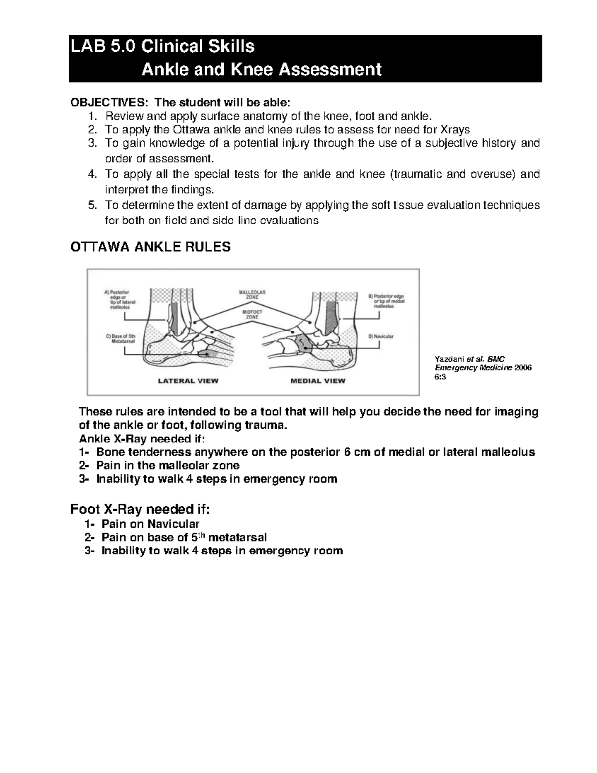 Kin 3336N Lab 5: Clinical Skills in Ankle & Knee Assessment - Studocu