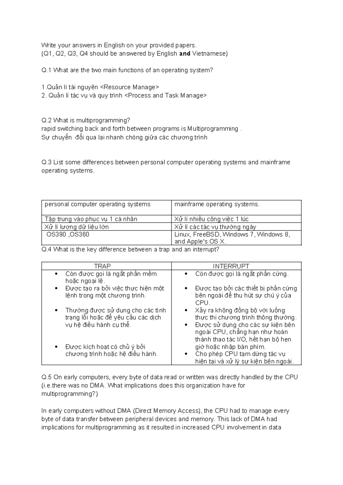 Operating Systems Midterm Review - TEST 1 - sxljnlk - Studocu