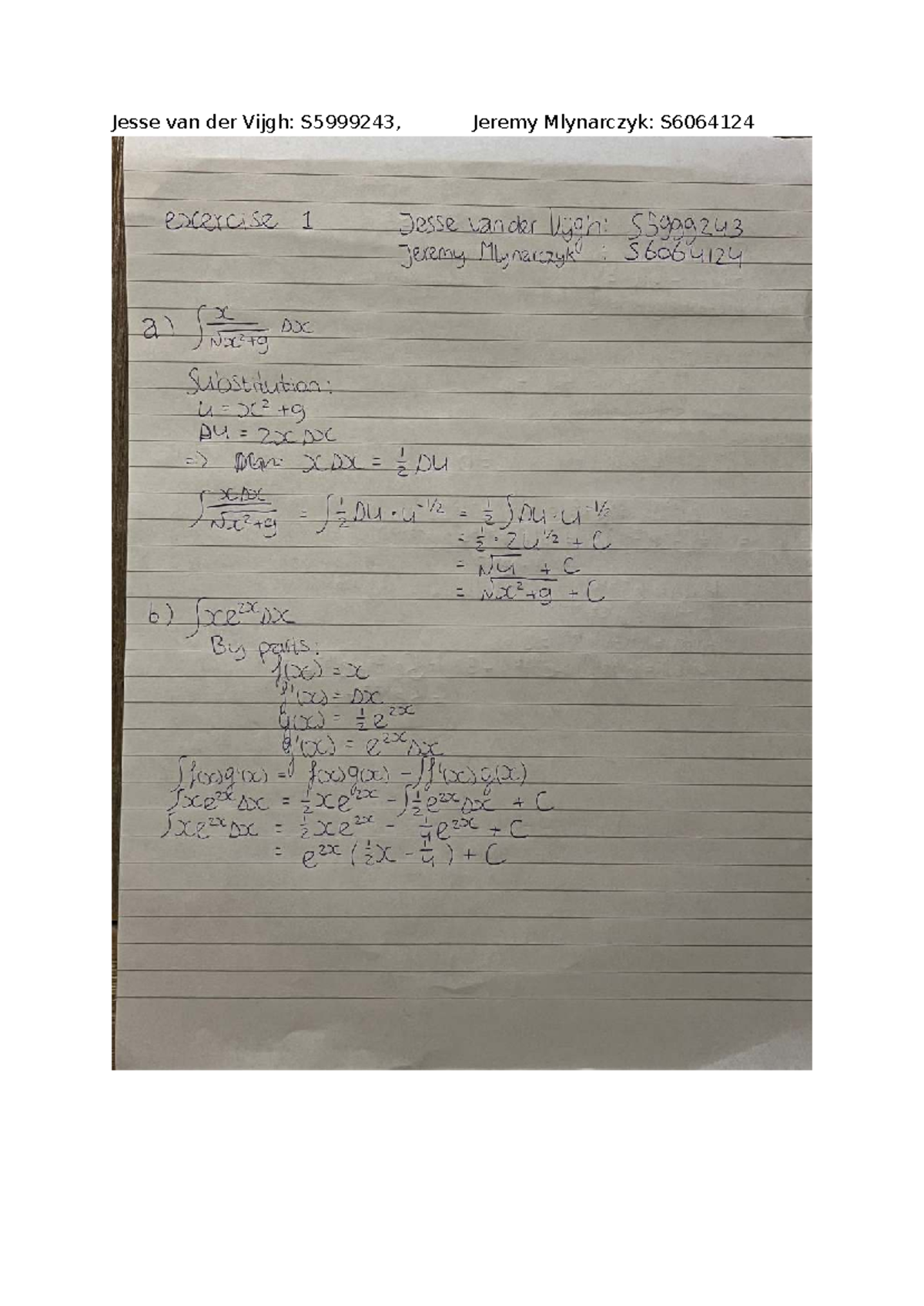 Intermediate Mathematics Problem Set 2: S6064124 Exercise 1 - Studeersnel