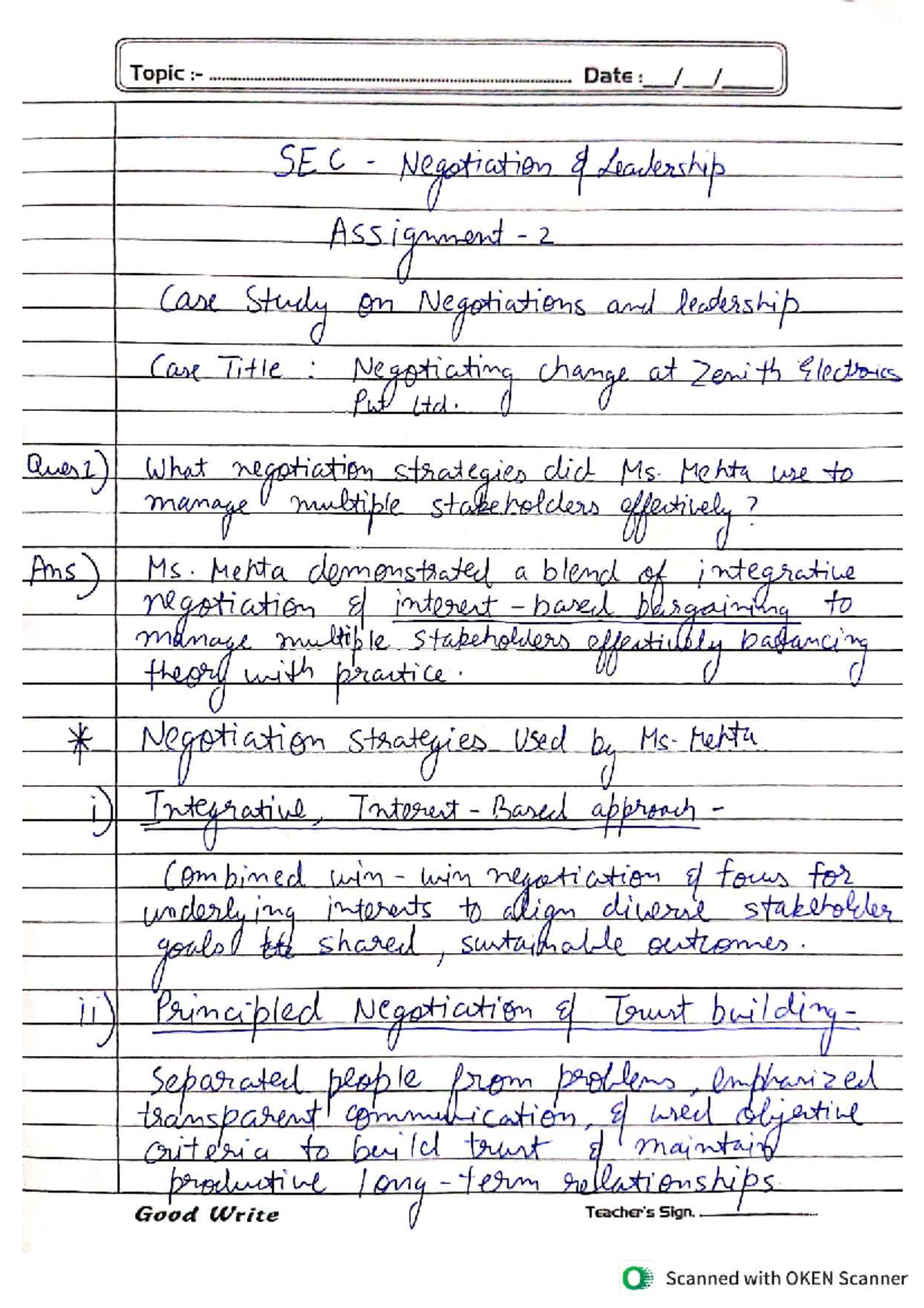 PSY Case Study: Negotiating Change at Zenith Electronics - Studocu