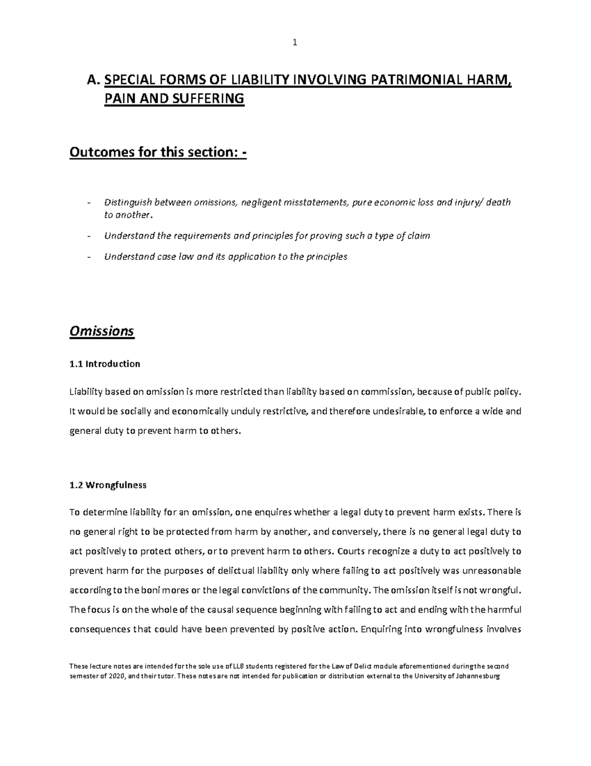 LLB 2020: Special Forms of Liability in Delict - Lecture Notes - Studocu