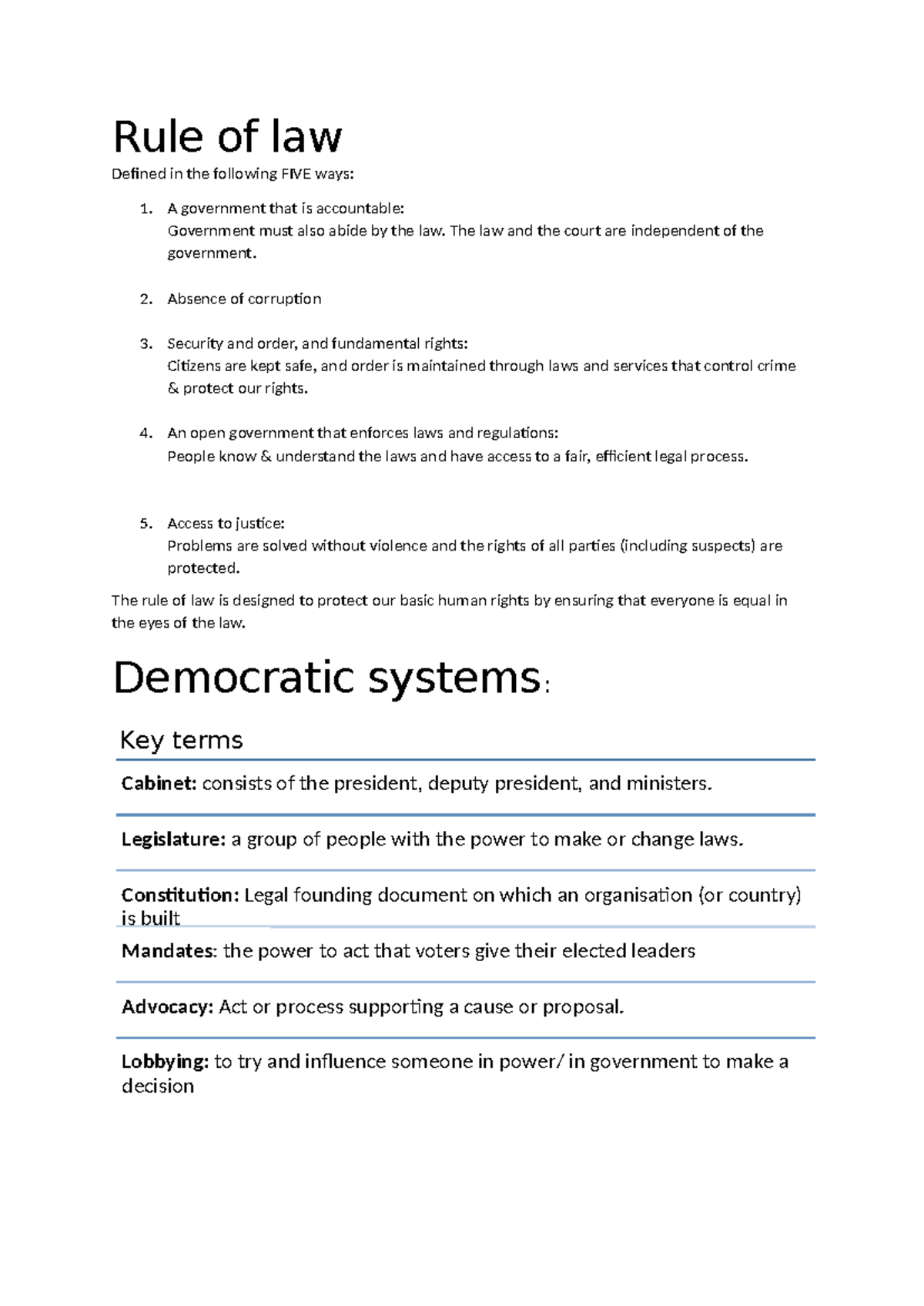 LO TERM 1 - Grade 12 Rule of Law, Democracy, and Higher Education Notes ...