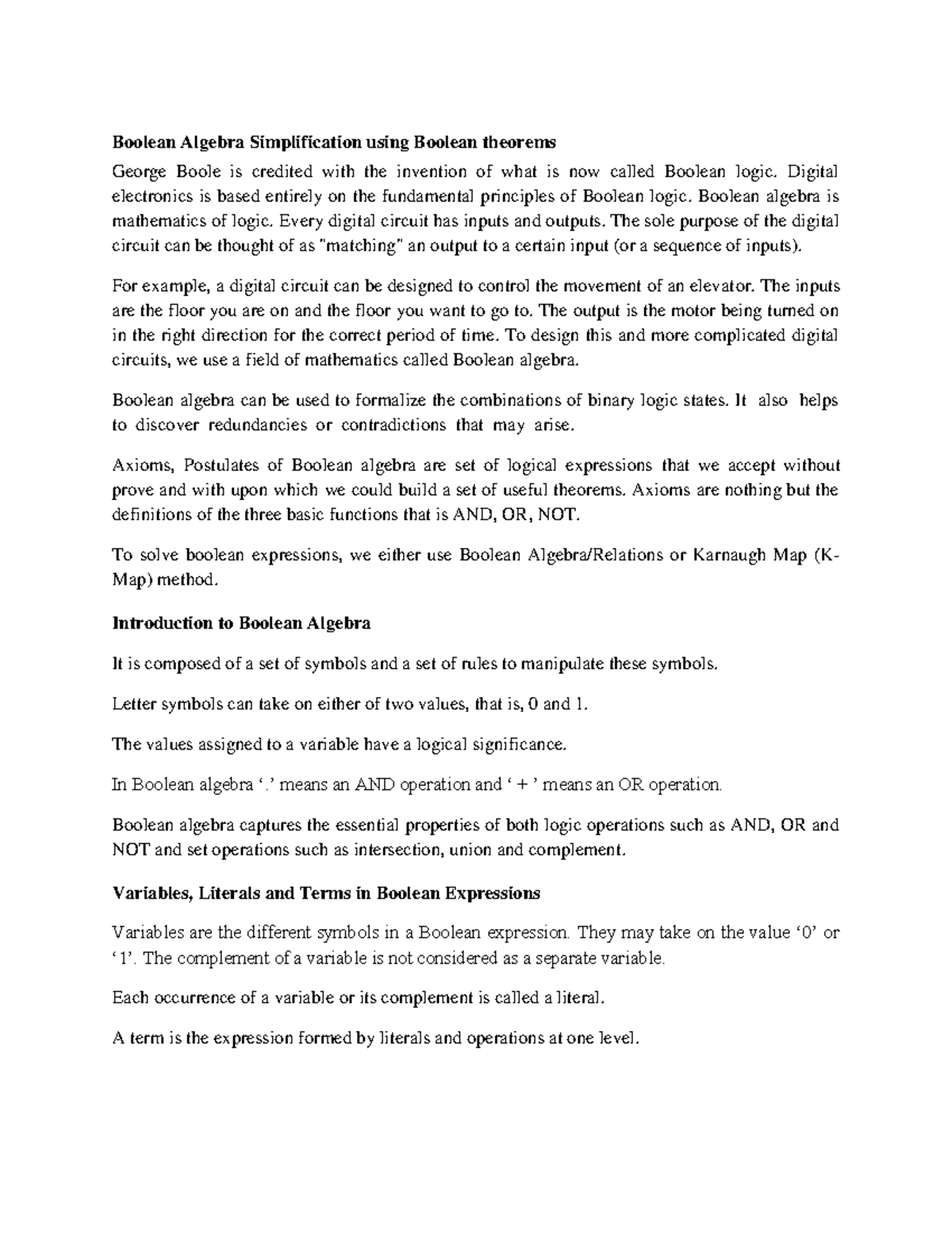 Boolean Algebra Simplification using Boolean theorems - Digital ...