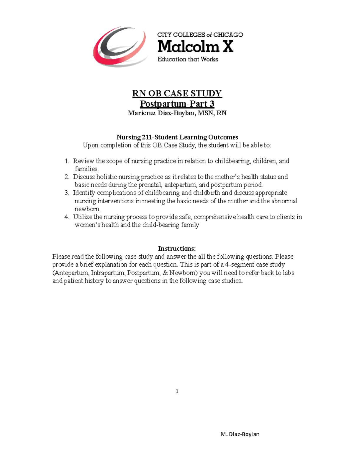 Postpartum Case Study - Nursing 211: Examining Maternal Health - Studocu