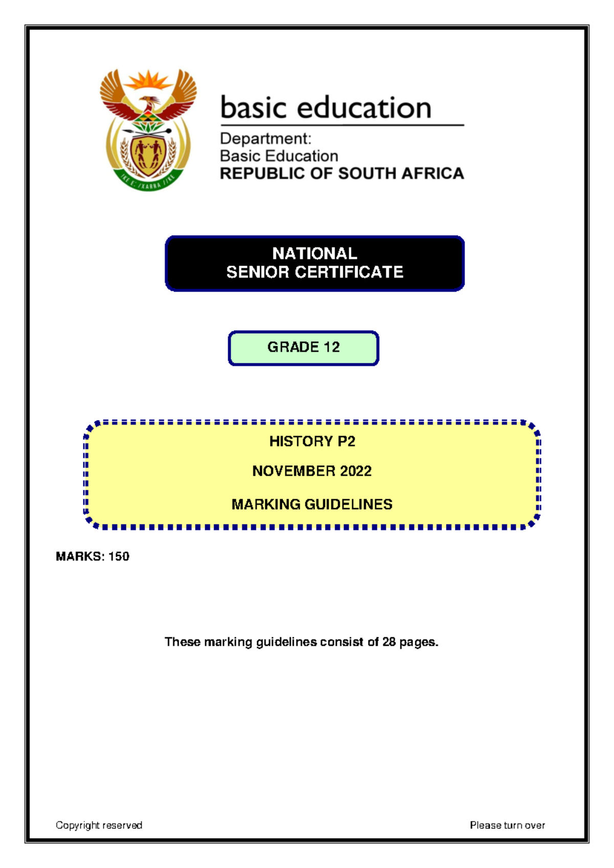 History Paper 2 November 2024 English DBE - MARKS: 150 These marking ...