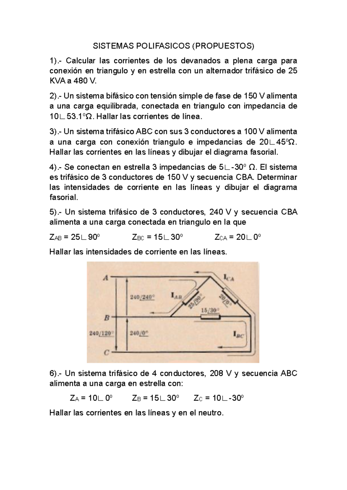 Sistemas Polifásicos (Propuestos): Cálculo de Corrientes y Diagramas ...