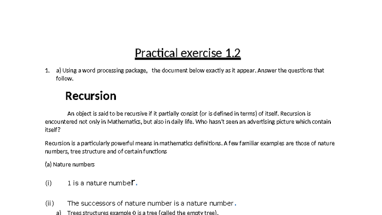 Practical Exercise 1: Understanding Recursion Concepts - Studocu
