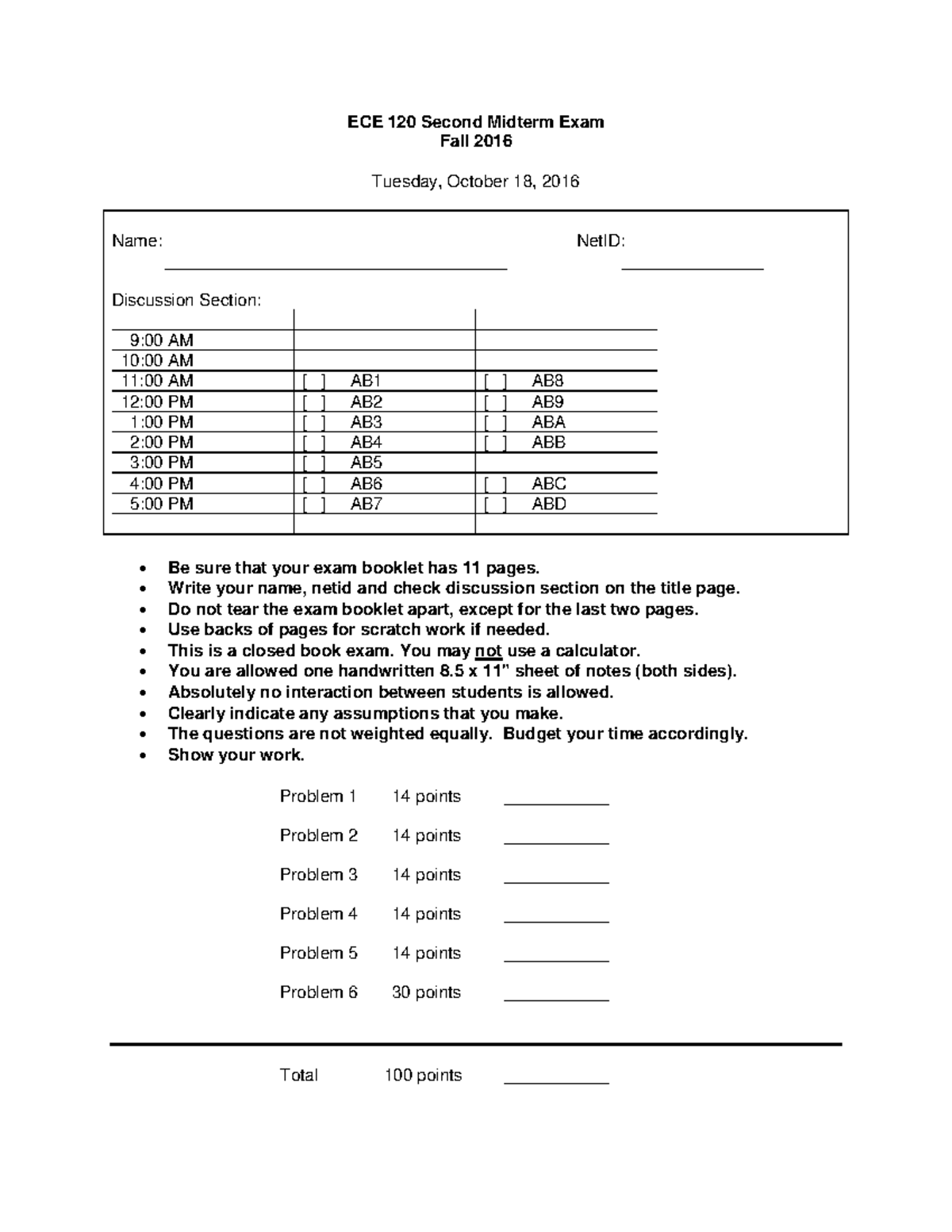 ECE 120 Fall 2016 Second Midterm Exam Guidelines and Problems - Studocu