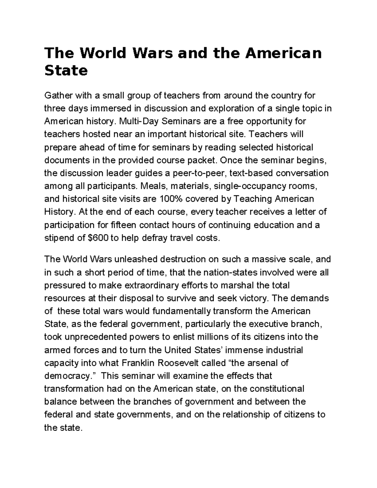 The World Wars and Their Impact on the American State: A Seminar - Studocu