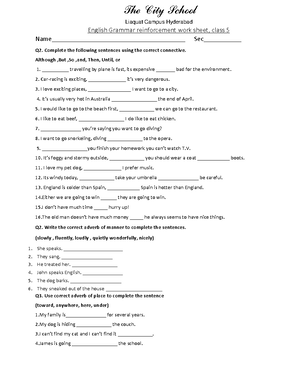 5th grade English grammar worksheet on synonyms, antonyms, and ...