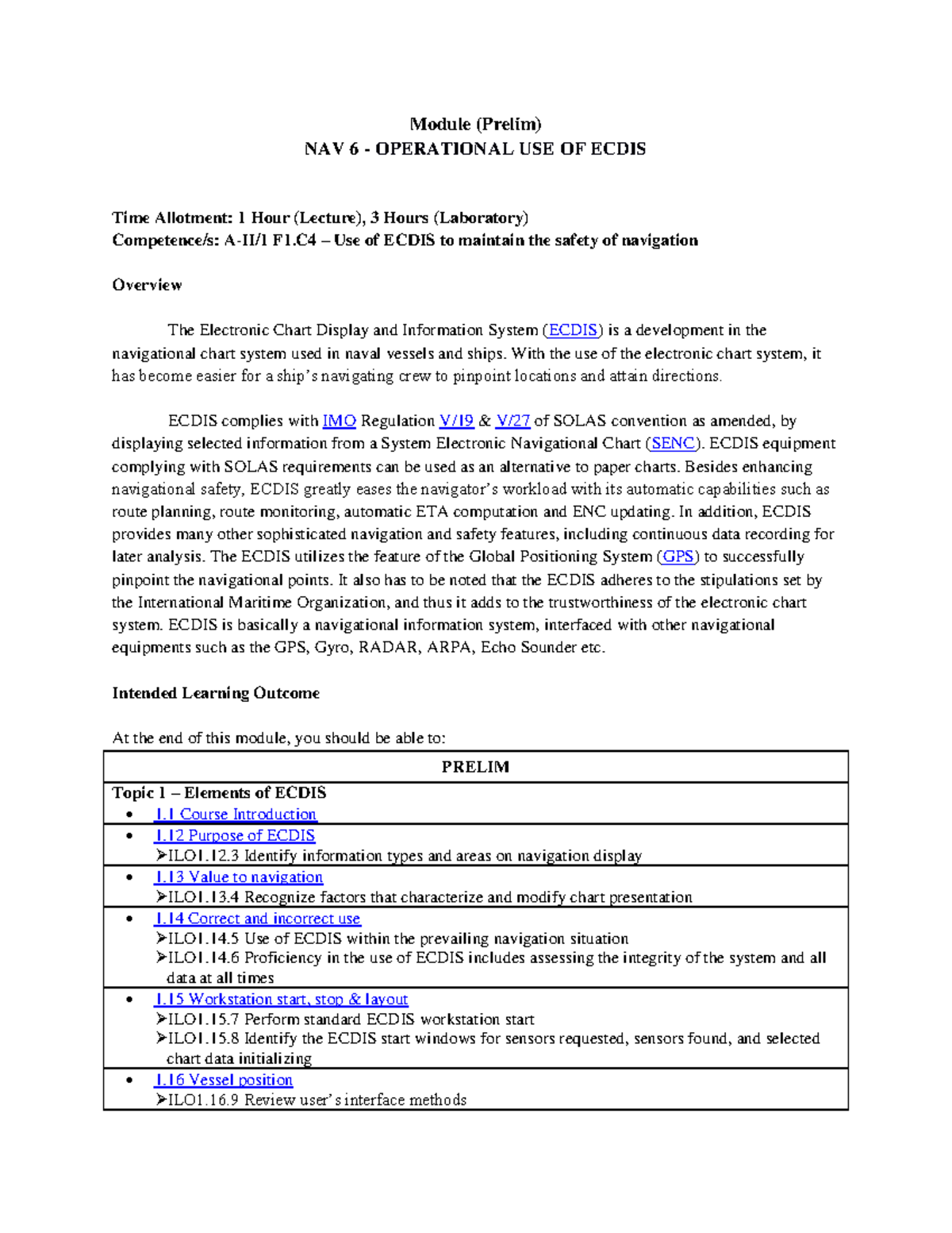 NAV 6: Lecture Notes on Operational Use of ECDIS for Navigation - Studocu