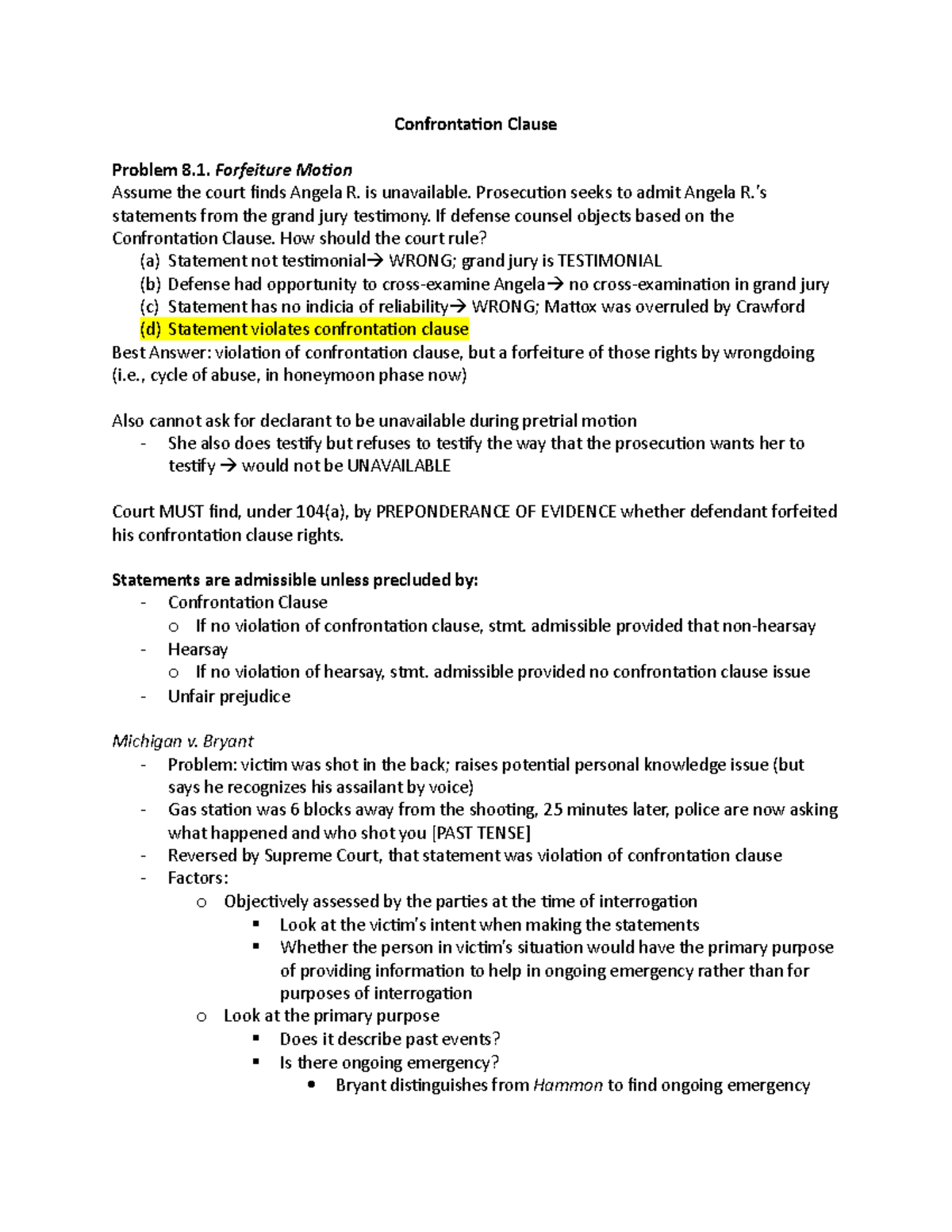 Evidence (11:7) - Analysis of the Confrontation Clause and Hearsay ...