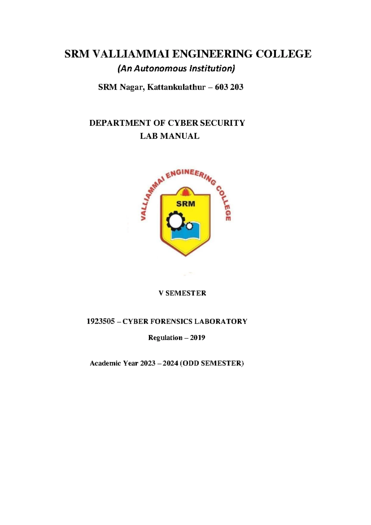 SRM-lab-manual - SRM VALLIAMMAI ENGINEERING COLLEGE (An Autonomous ...