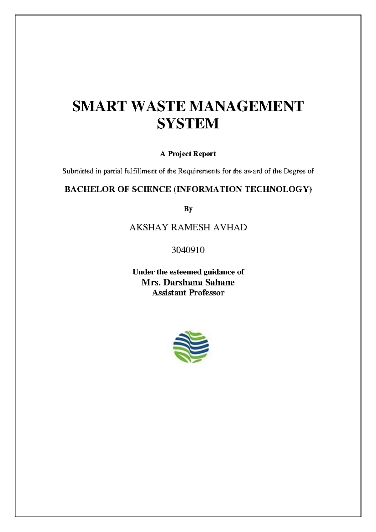 BSc.IT Sem VI Project Report: Smart Waste Management System - Studocu