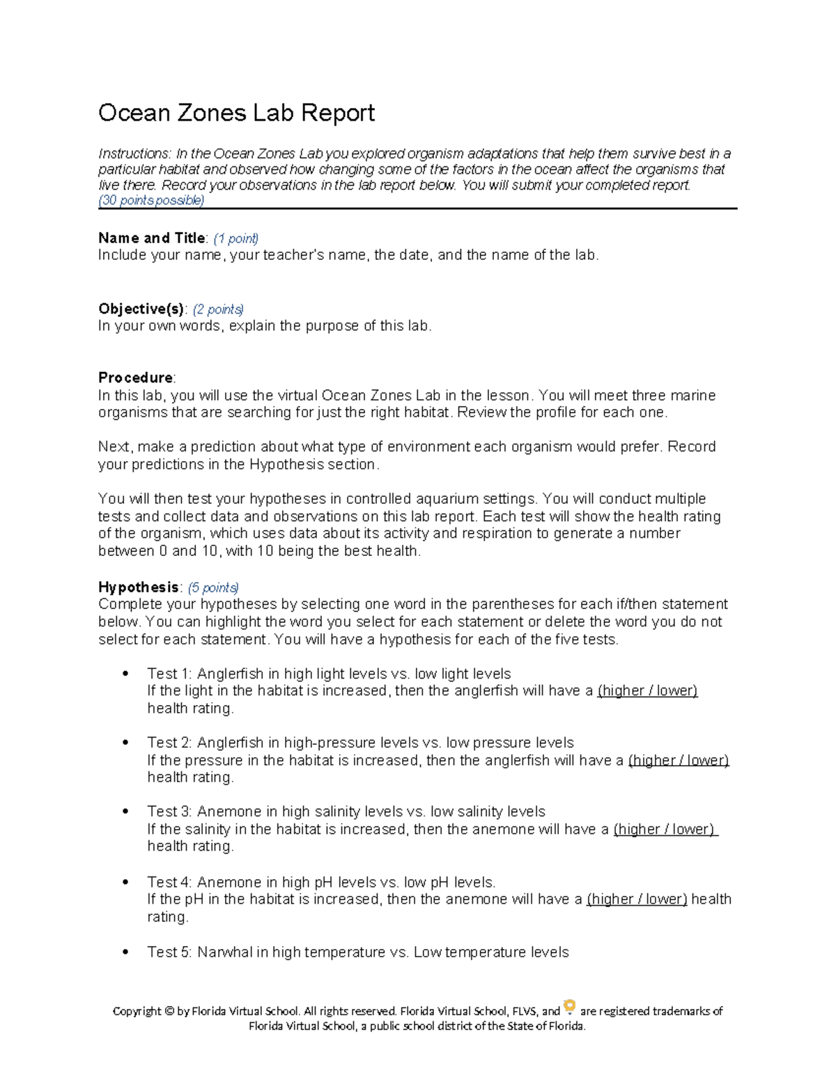 Ocean Zones Lab Report (01 03): Organism Adaptations & Observations ...