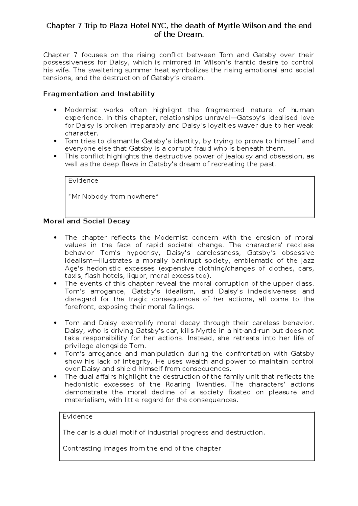 The Great Gatsby Chapter 7 Summary of ideas and quotations - of the ...