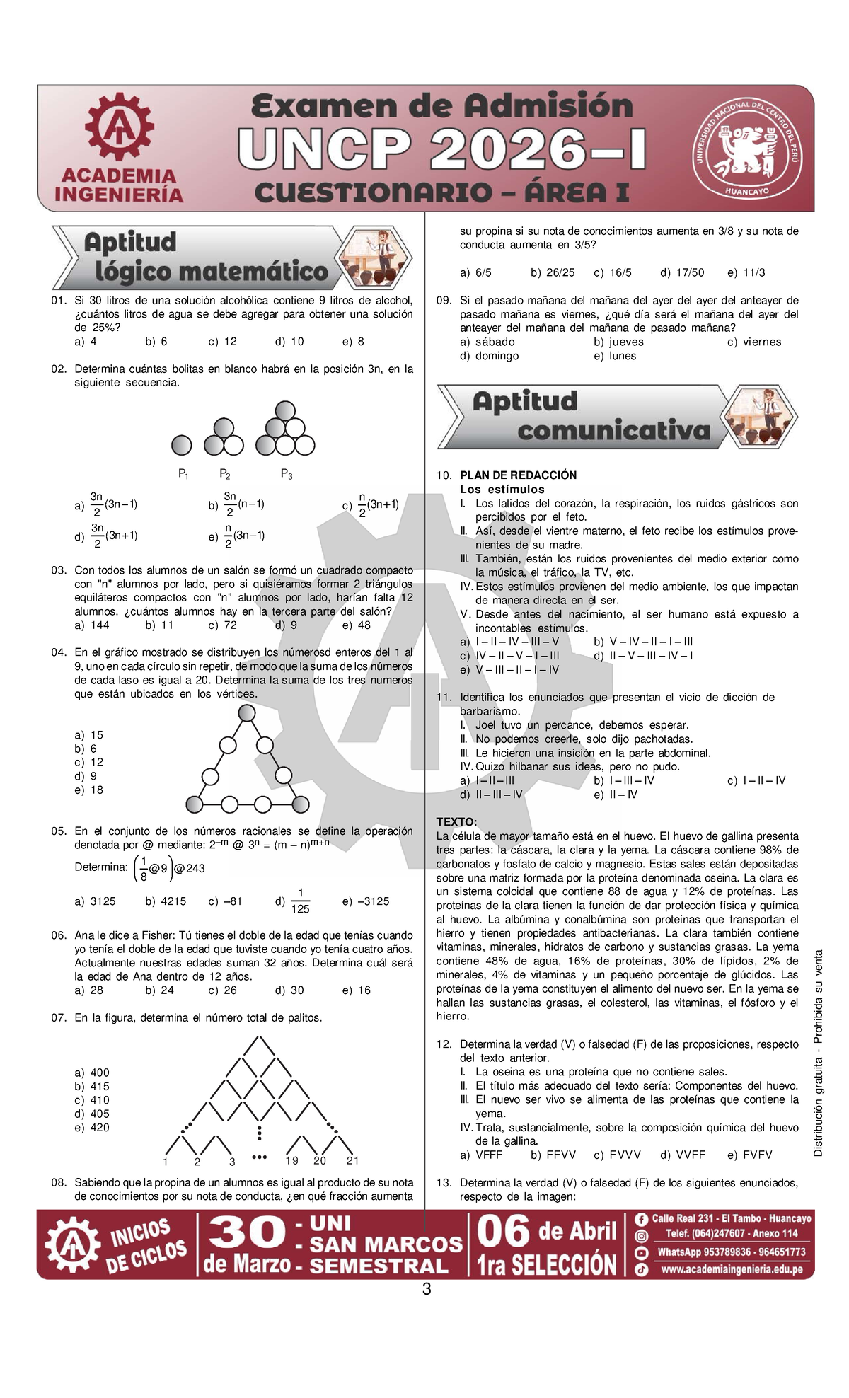 Solucionario Examen de Admision UNCP 2026 I - Área I - Studocu