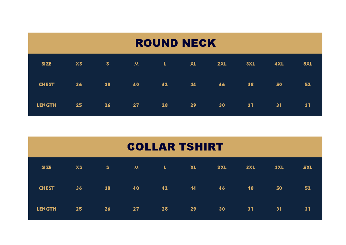 Perfect Master Ji Size Chart - ROUND NECK SIZE XS S M L XL 2XL 3XL 4XL ...
