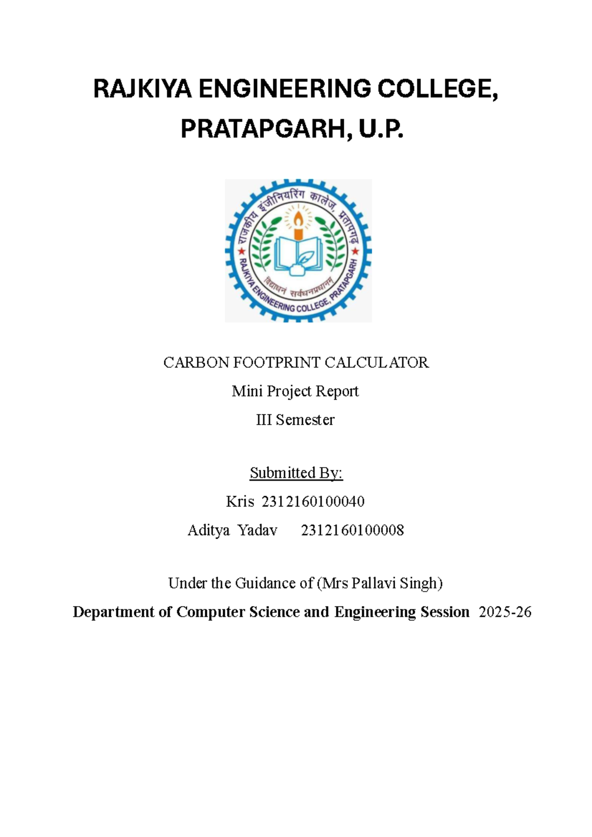 B.Tech Mini Project Report: Carbon Footprint Calculator (CSE) - Studocu