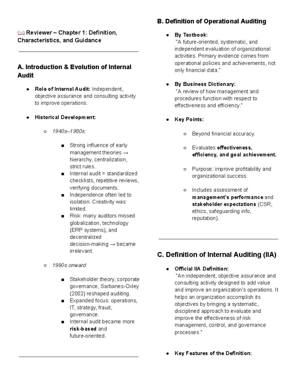Chapter 1 Review: Defining Operational Auditing & Internal Audit ...