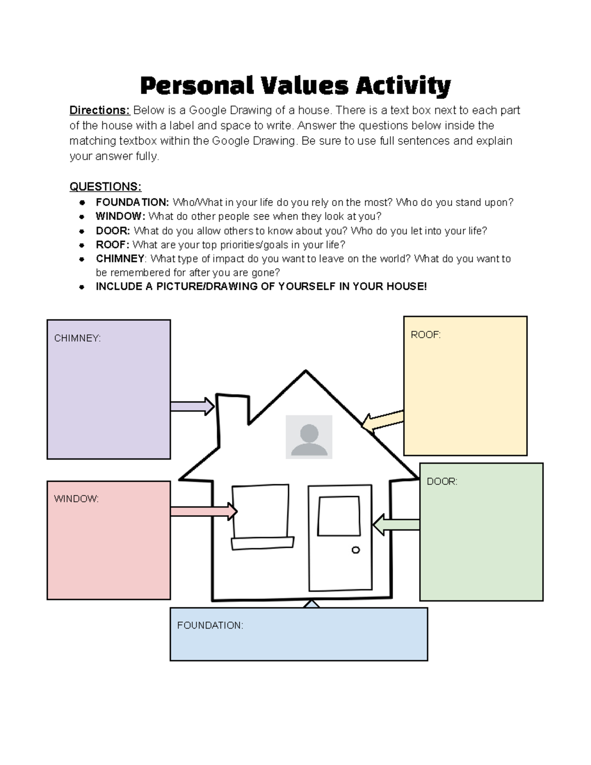 Personal Values Activity (Activity 2) - House Drawing Exercise - Studocu