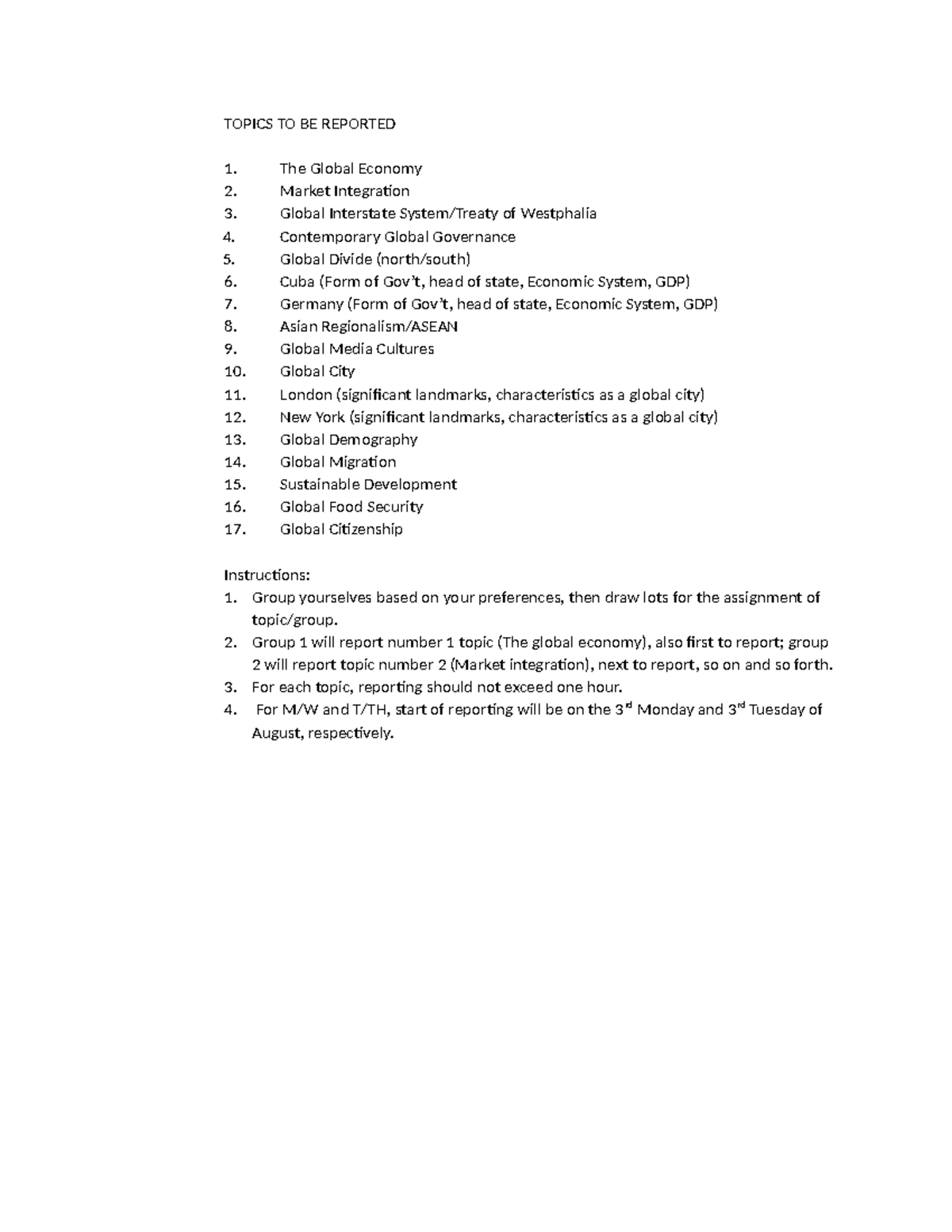 Globalization Topics Report - Group Assignment Guidelines - Studocu