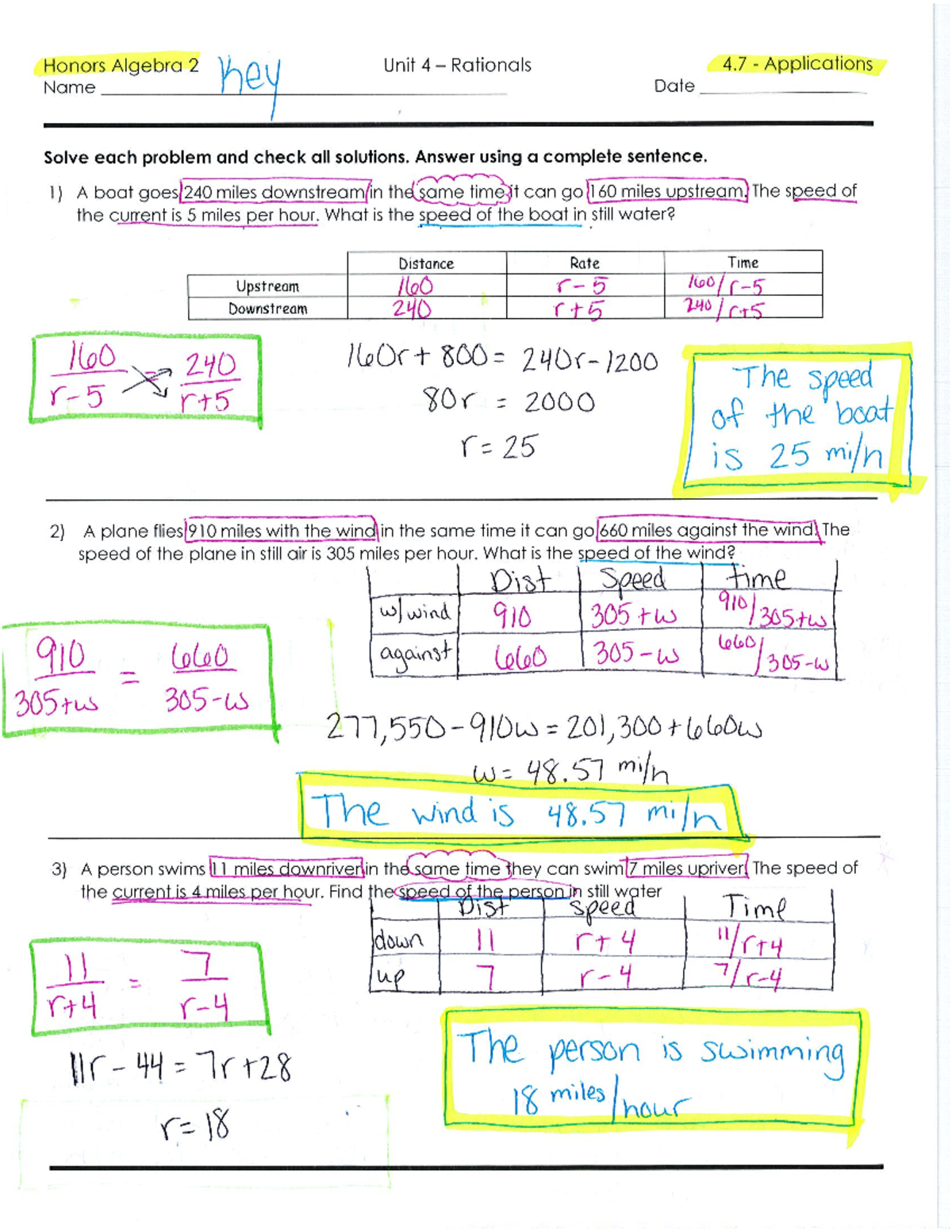 4 - Something - Honors Algebra 2 key Unit 4 Rationals 4 Applications ...