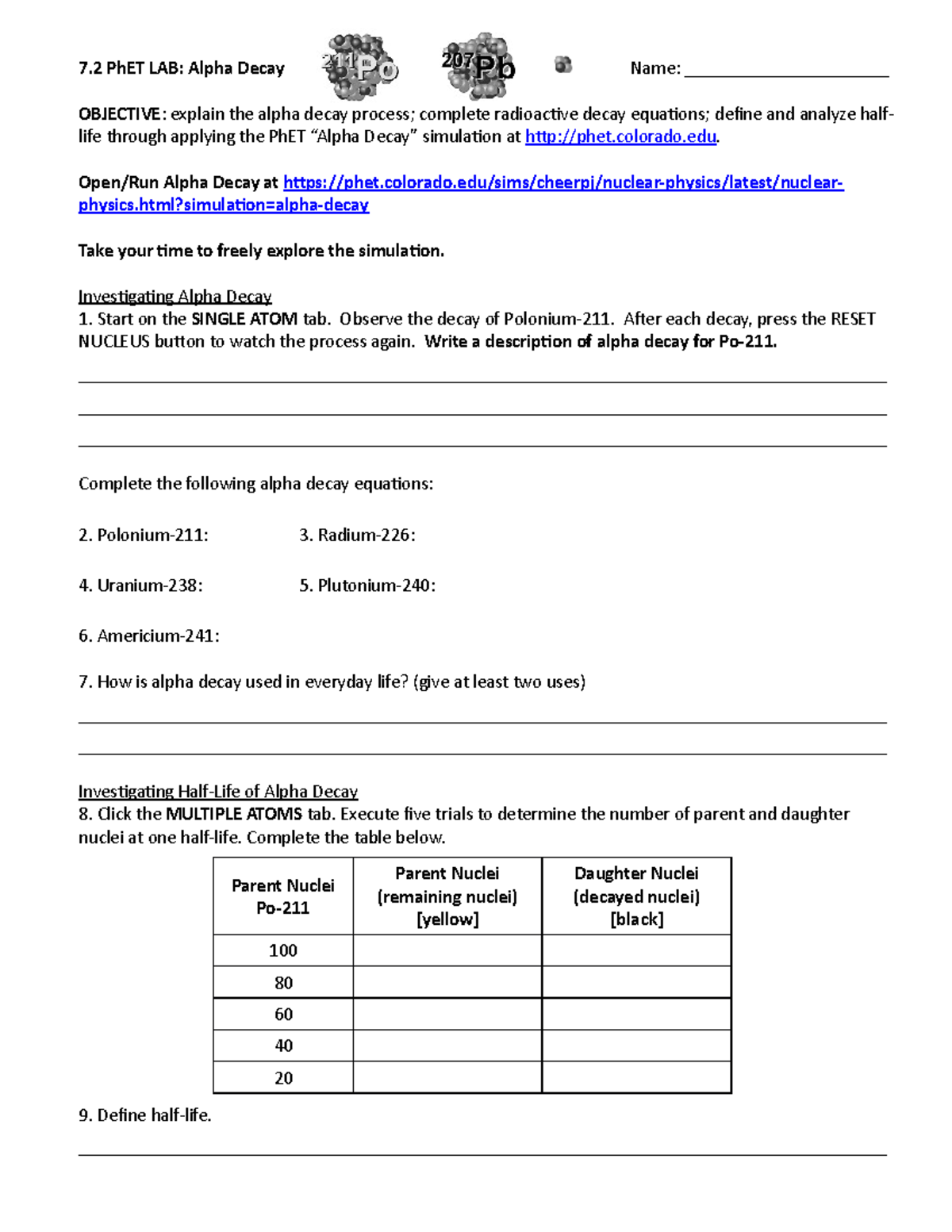 Radioactivity Lab (Course Code: 101) - Exploring Alpha Decay and Half ...