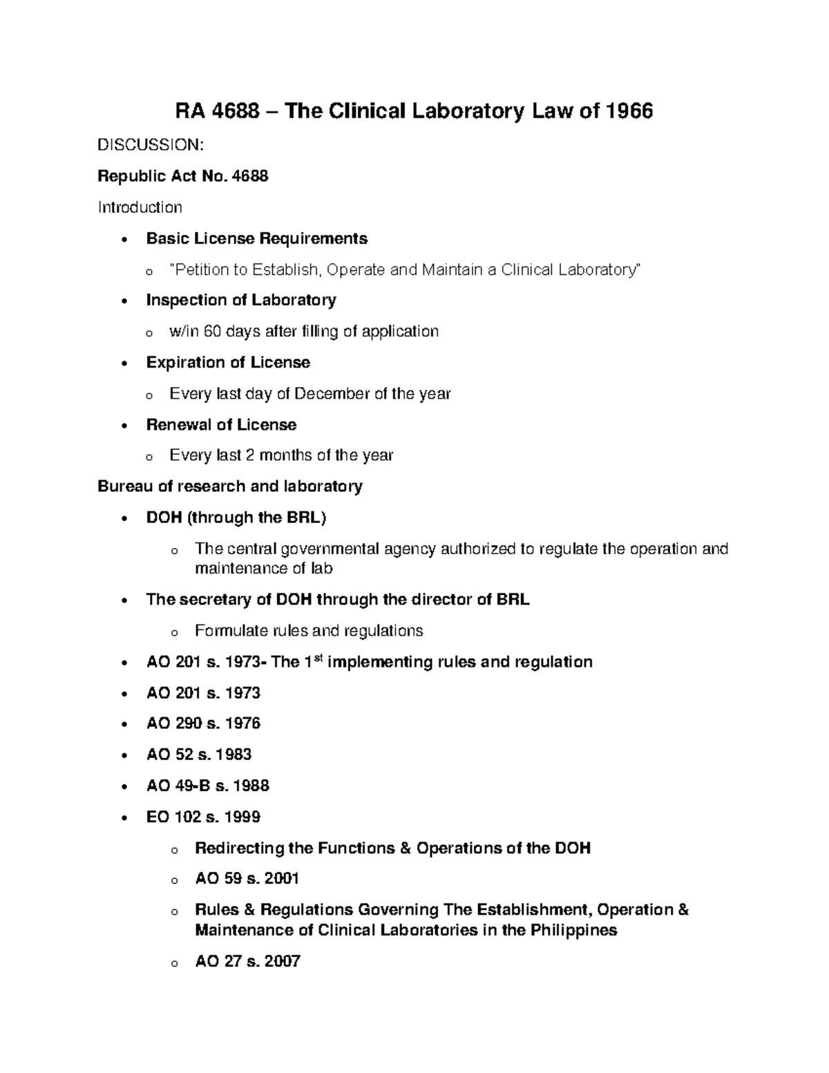 Module 2 - RA 4688: Overview of Clinical Laboratory Law (1966) - Studocu