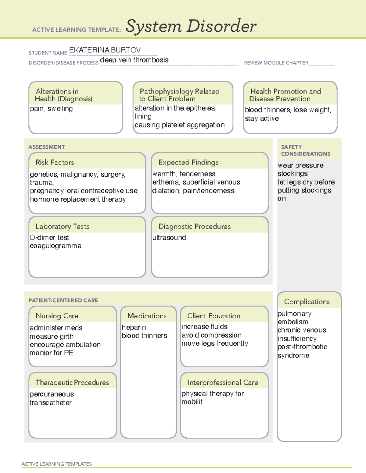 Deep Vein Thrombosis - Active Learning Template Guide - Studocu