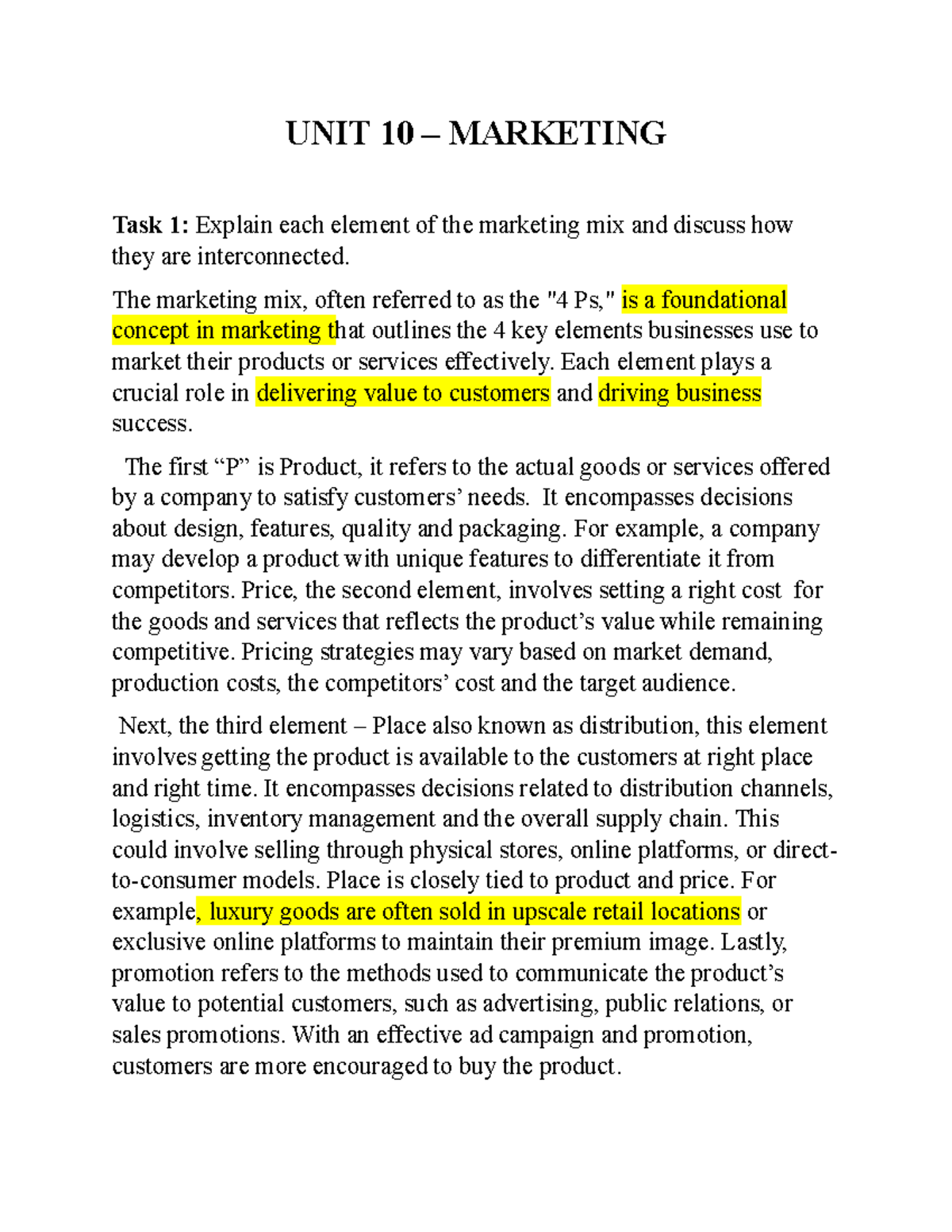 Unit 10 - Marketing Mix, Segmentation & Positioning Overview - Studocu