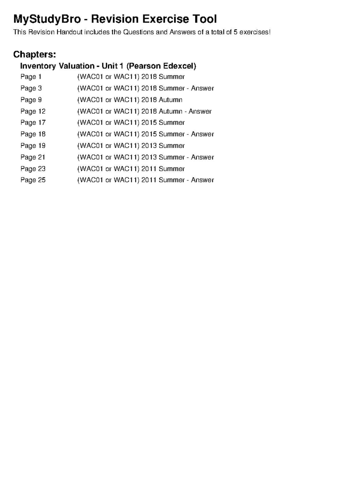 Revision Exercises for Accounting Unit 1 (WAC01/WAC11) - Studocu