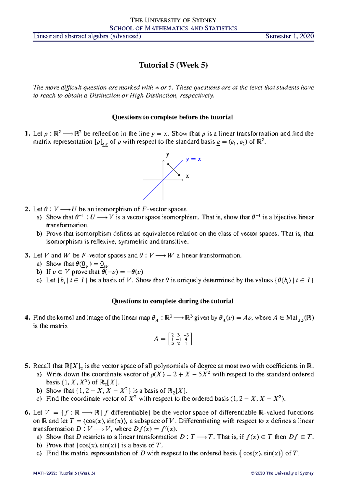 Tutorial 05: Advanced Linear Algebra - MATH2922 - Studocu