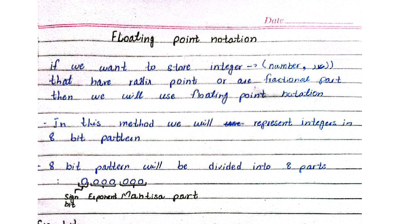 Floating point notation - 00, Sign Exponent Mantisa part bit Sign bit ...