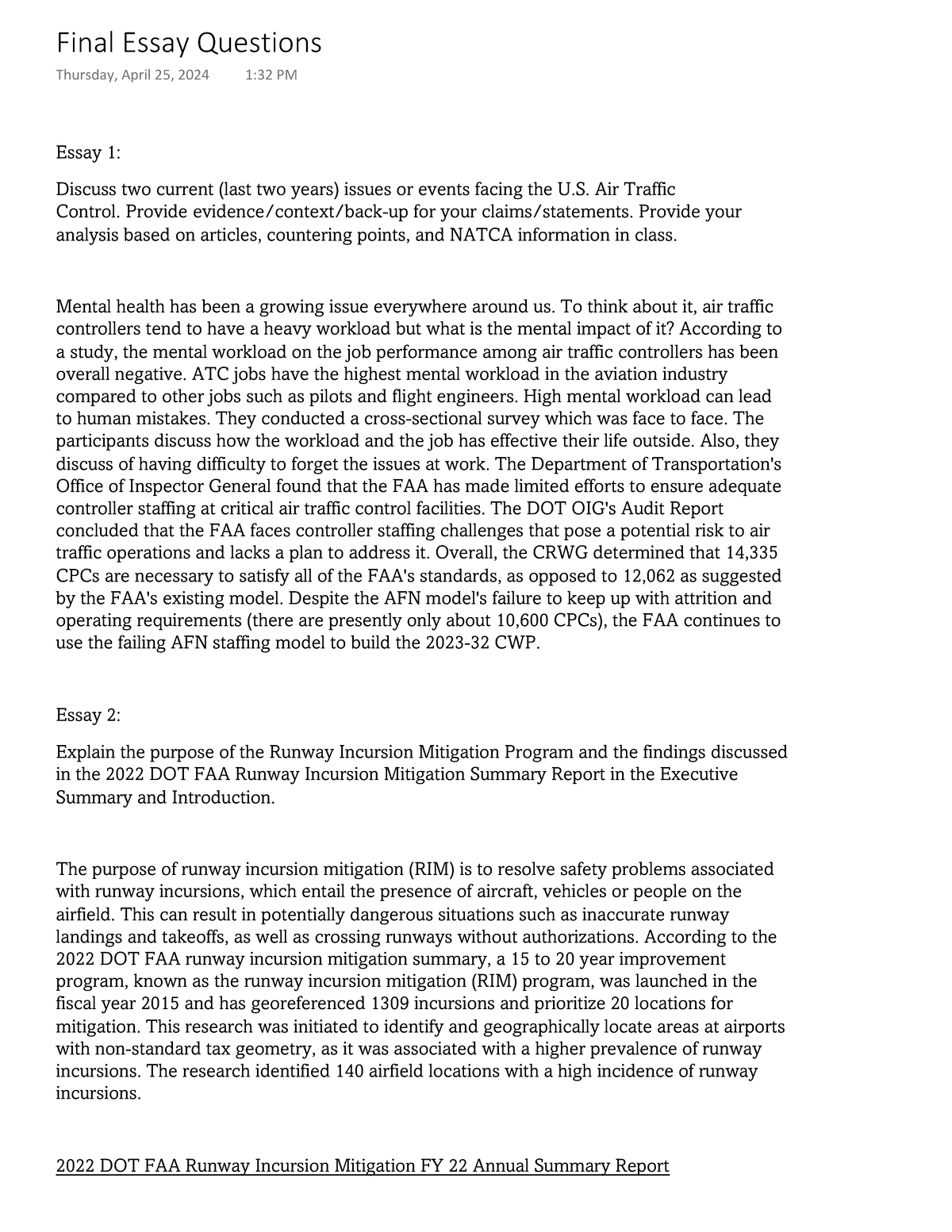 Final Essay Questions - Essay 1: Discuss two current (last two years ...