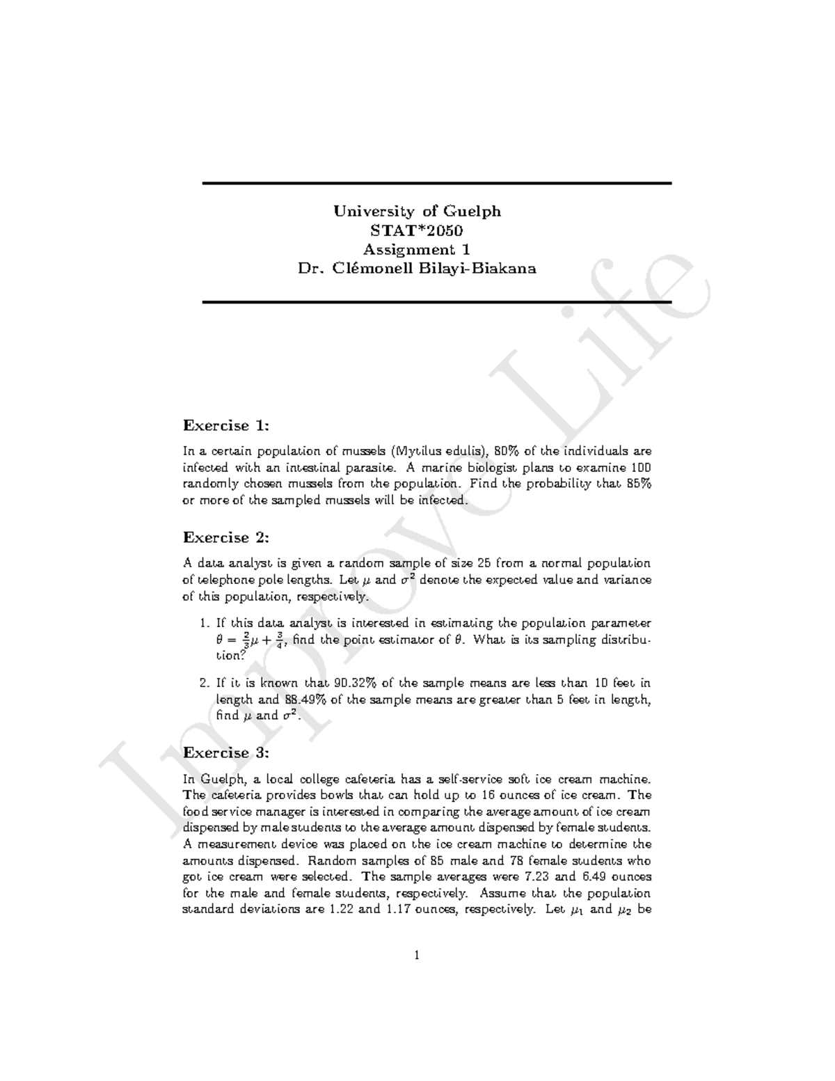 STAT 2050 Assignment 1: Probability & Estimation Exercises - Studocu