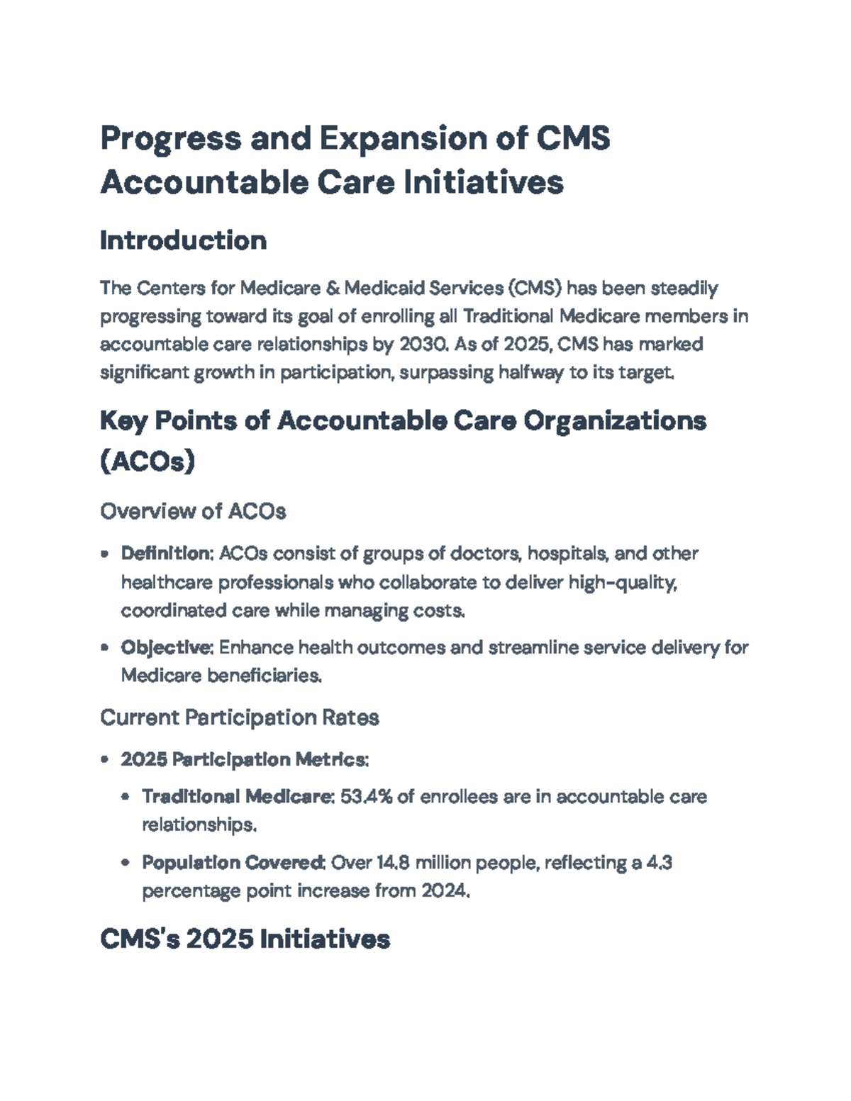 CMS 2025 Progress Report: Expansion of Accountable Care Initiatives ...