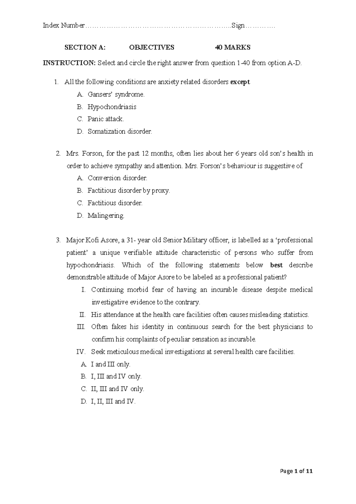Pntc221 MCQ 30-Minute Mental Health Exam Questions - Studocu
