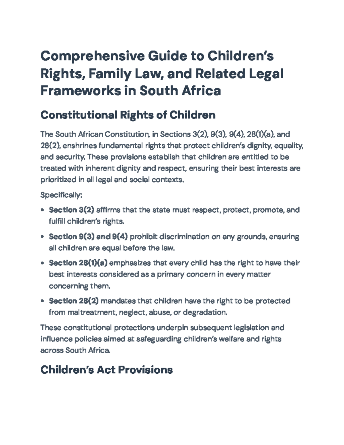 Comprehensive Overview of Children's Rights & Family Law in SA (LAW 101 ...