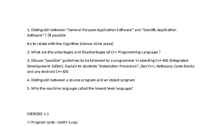 Programming Exercise: Cognitive Science & IDE Selection Guide - Studocu