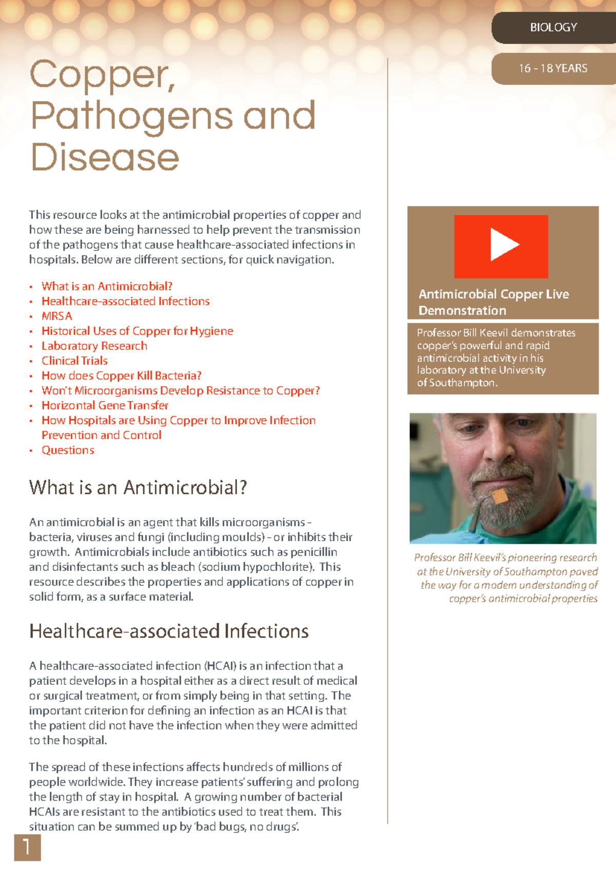 BIOLOGY: Antimicrobial Properties of Copper in Infection Control - Studocu