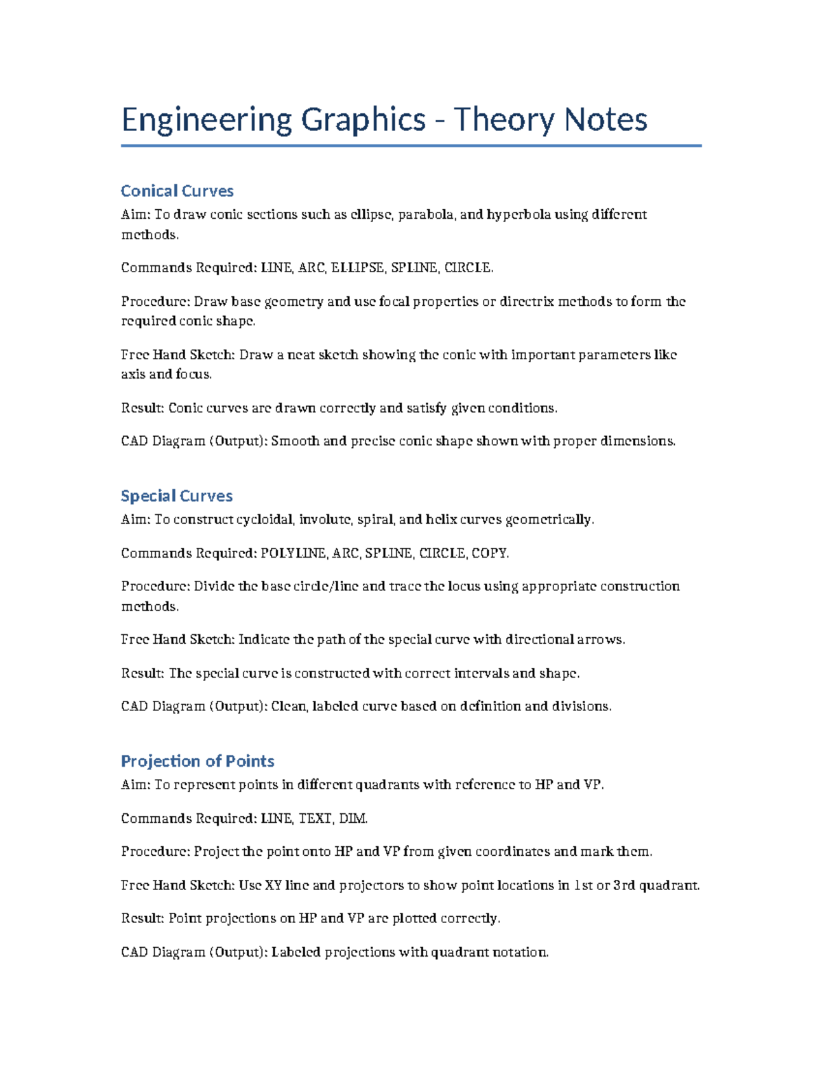ENGR 101: Engineering Graphics Theory Notes on Conic & Special Curves ...