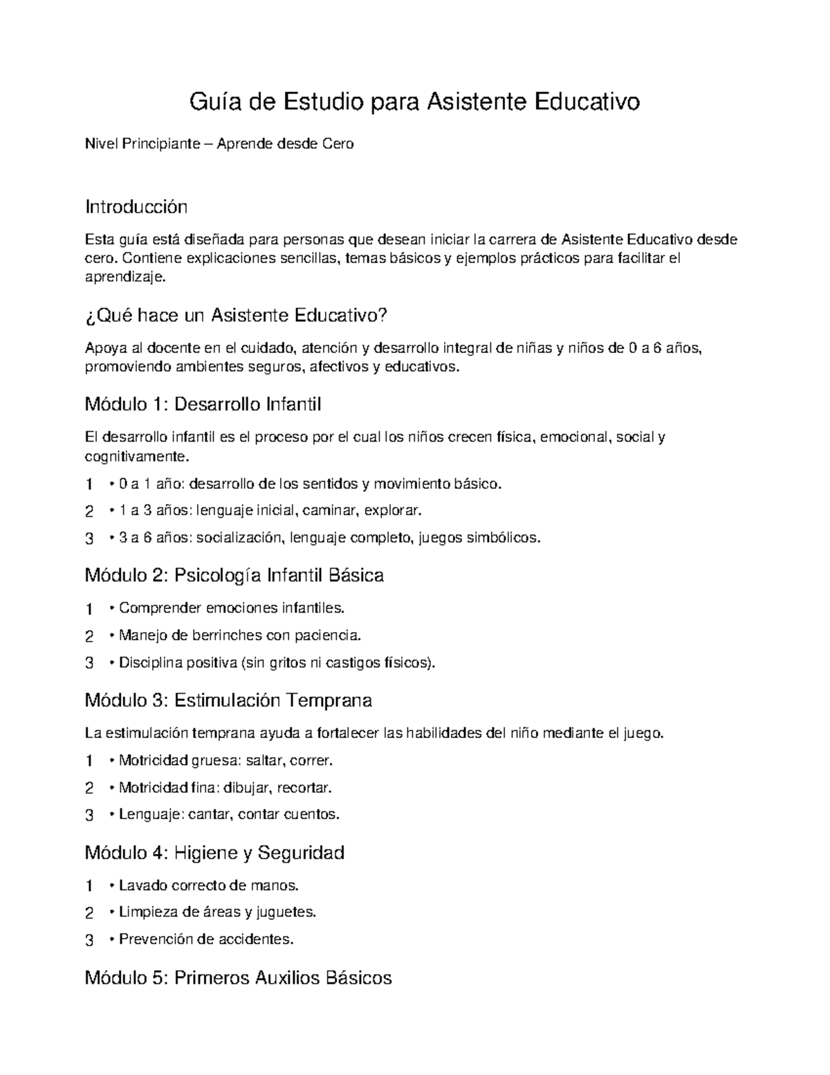 Guía de Estudio para Asistente Educativo Nivel Principiante - Studocu