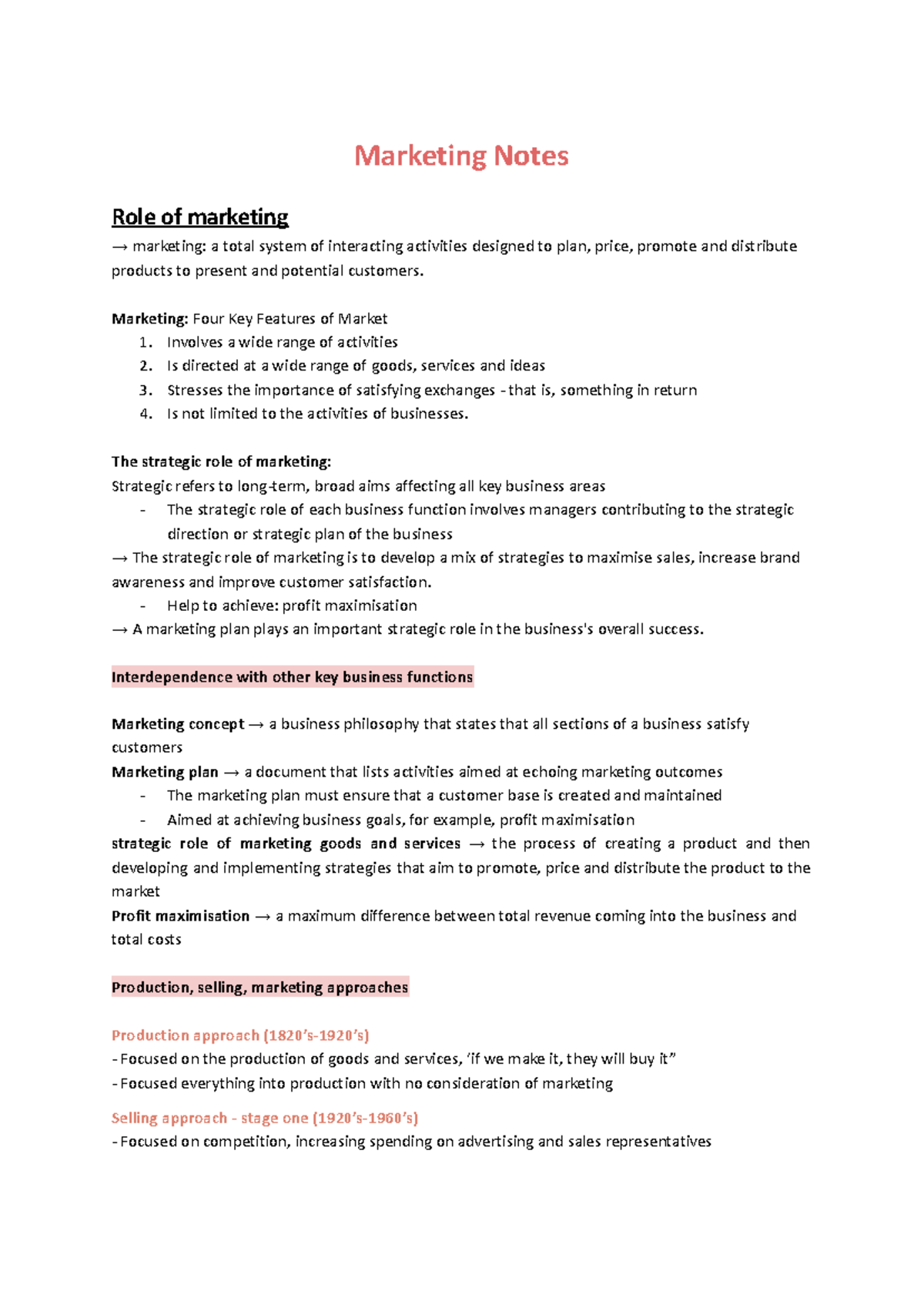 HSC Business Marketing Notes: Key Concepts and Strategies - Studocu