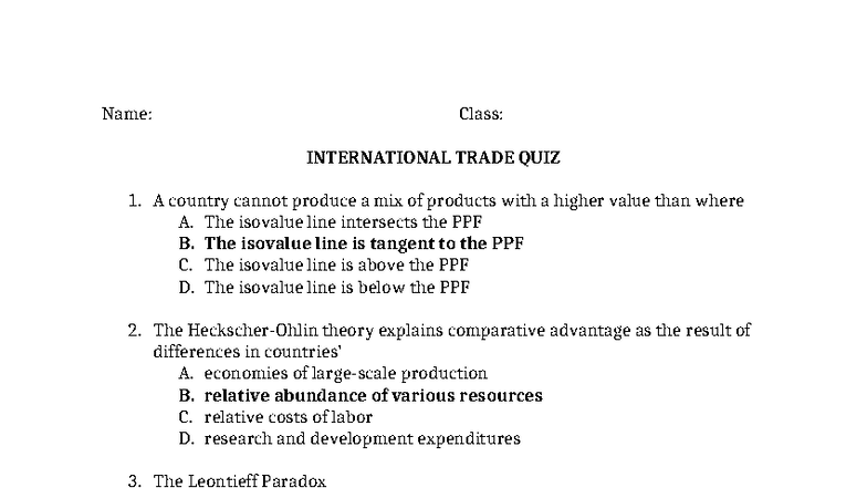 INTERNATIONAL TRADE QUIZ 1 - TMQT - Studocu
